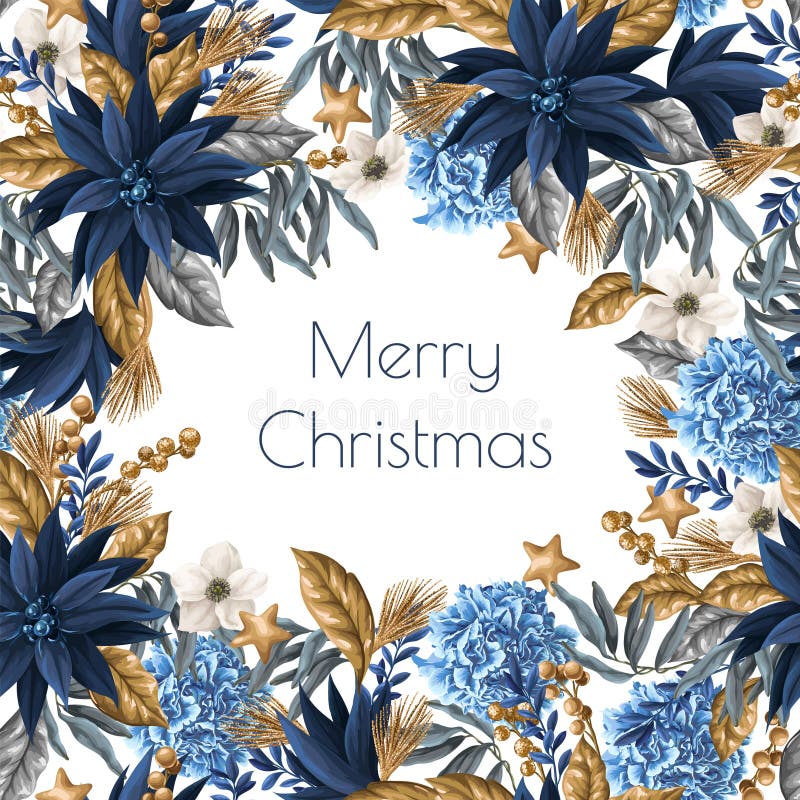 Bouquets with Blue Poinsettia and Gold Elements. Vector. Stock Vector ...