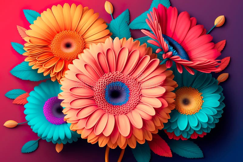 Bouquets of Colorful Spring Flowers Generative AI Stock Illustration ...