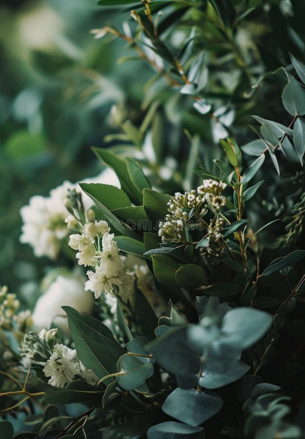 Bouquets of Different Greens and White Flowers for a Wedding Stock ...
