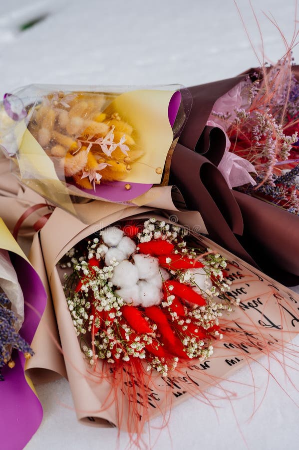 Bouquets of Dried Flowers in Package Stock Photo - Image of flower ...