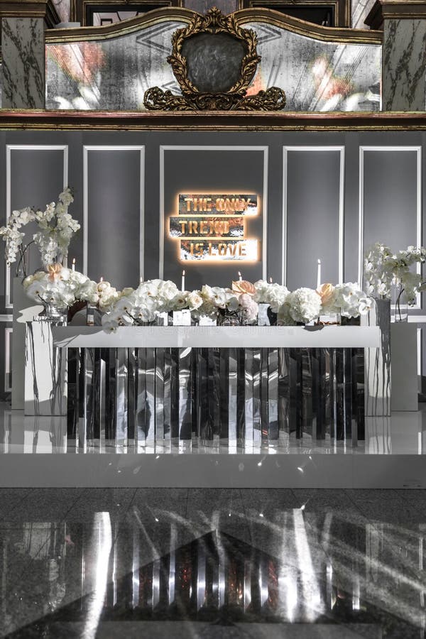 Bouquets Flower in Vase on the Wedding Table Stock Image - Image of ...