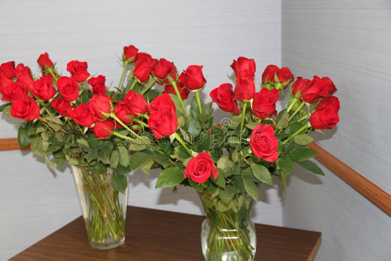 Bouquets of Red Roses on the Table Stock Image - Image of decoration ...