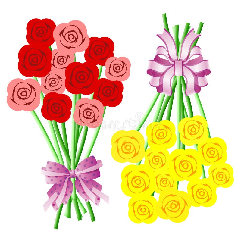 Bouquets of Roses with Bows and Ribbons Stock Illustration ...