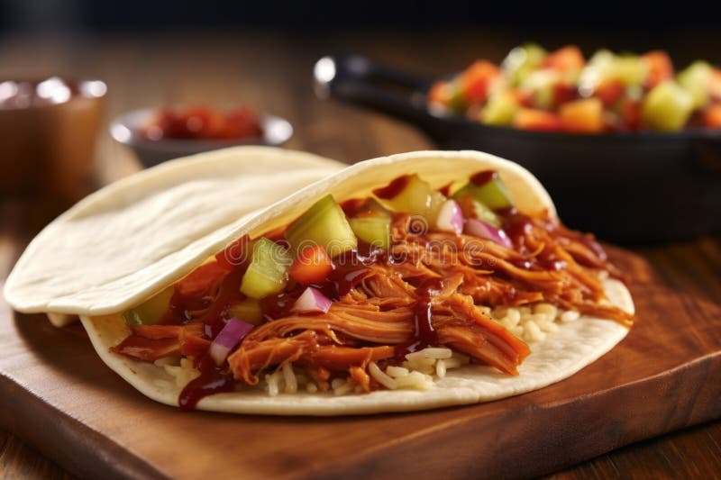 Bourbon Bbq Pulled Chicken Inside a Soft Taco Stock Illustration ...