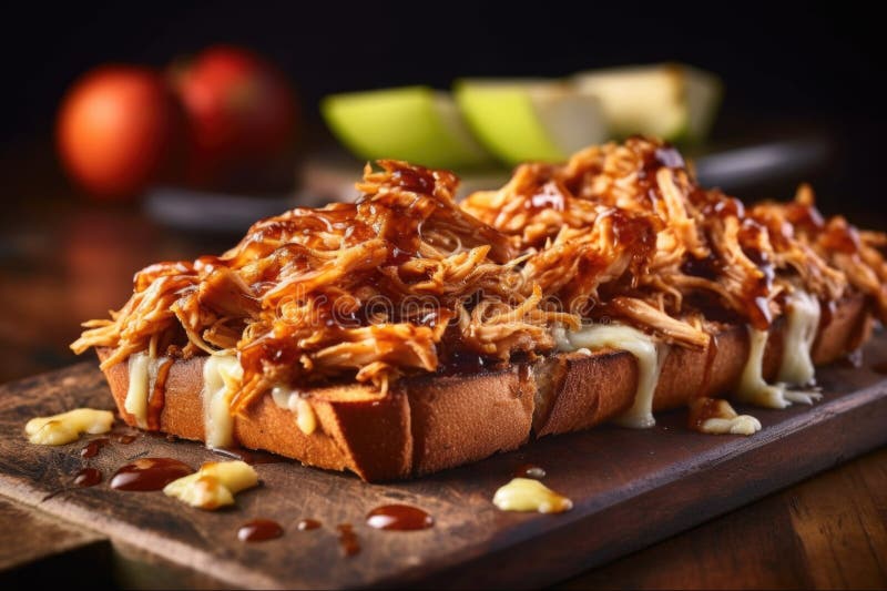 Bourbon Bbq Pulled Chicken with Melted Cheese on Toast Stock ...