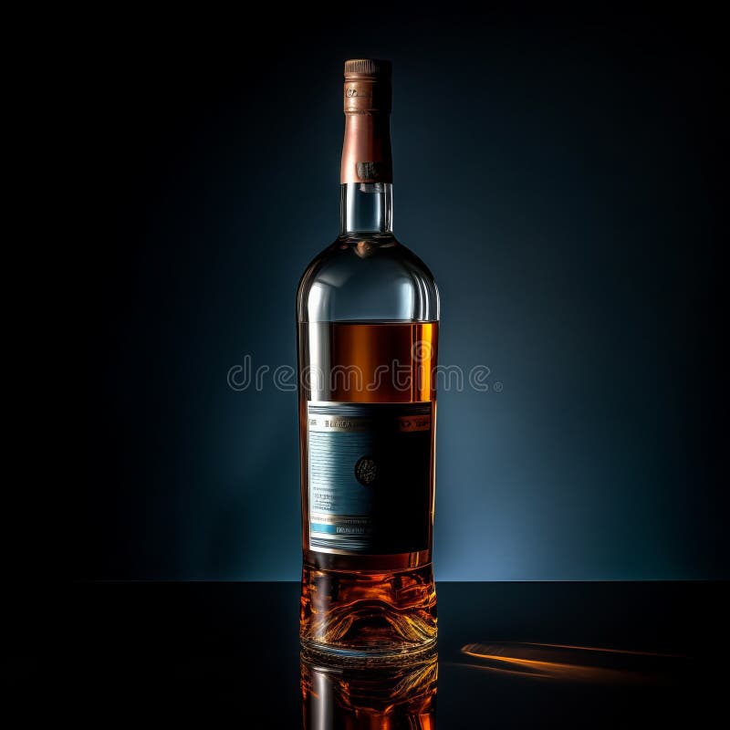 Intense Lighting and Shadow: Orange Whisky on Black Surface Stock ...