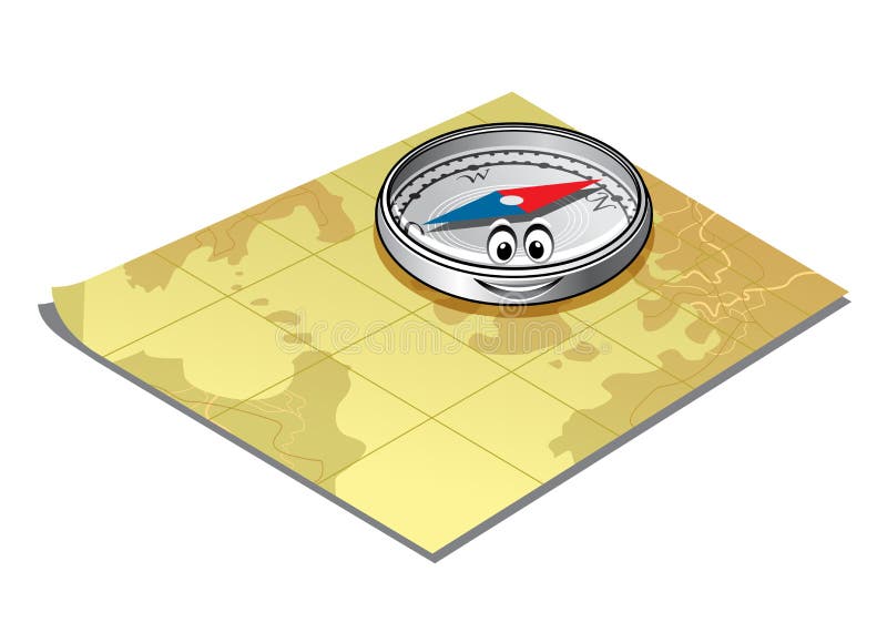 Boussole sur une carte illustration de vecteur. Illustration du fond ...