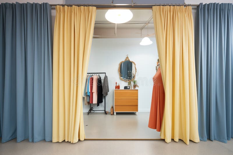 Boutique Fitting Room with a Mirror and Curtain Stock Photo - Image of ...
