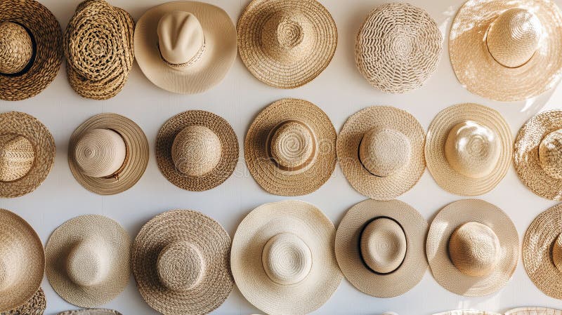 Boutique Summer Hat Display with Straw Textures . Stock Image - Image ...
