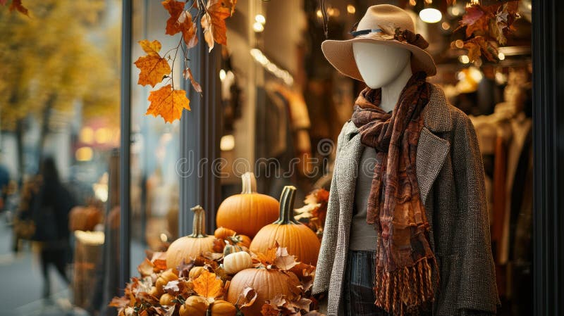 Boutique Window Display Featuring a Layered Fall Outfit on a Mannequin ...