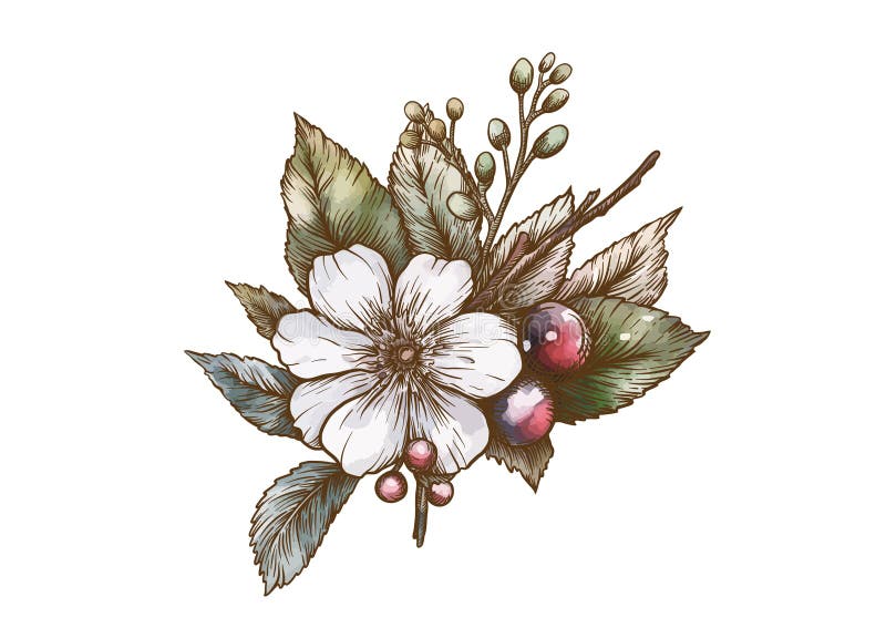 Boutonniere of Wild Rose Flowers and Berries Stock Vector ... Boutonniere of Wild Rose Flowers and Berries Stock Vector ...