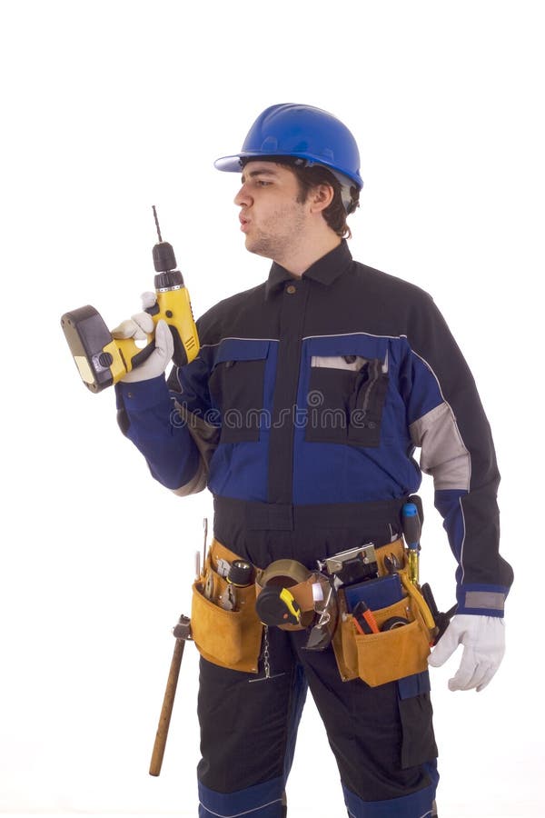 Bouwvakker met boor stock afbeelding. Image of toestel - 7319005