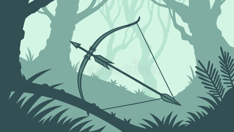 Bow and Arrow in a Lush Green Forest Environment, Vector Design ...