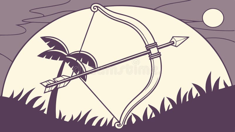 Bow and Arrow in a Tropical Setting with a Moon, Exotic Night Hunt ...