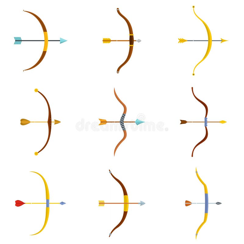Bow Arrow Weapon Icons Set Vector Isolated Stock Vector - Illustration ...