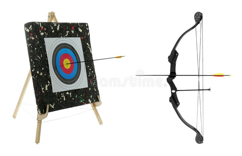 Bow, Arrows and Archery Target on White Background Stock Photo - Image ...