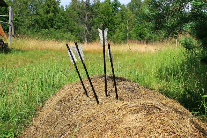 Bow and Arrows in the Hay Stack Stock Photo - Image of wild, soldier ...