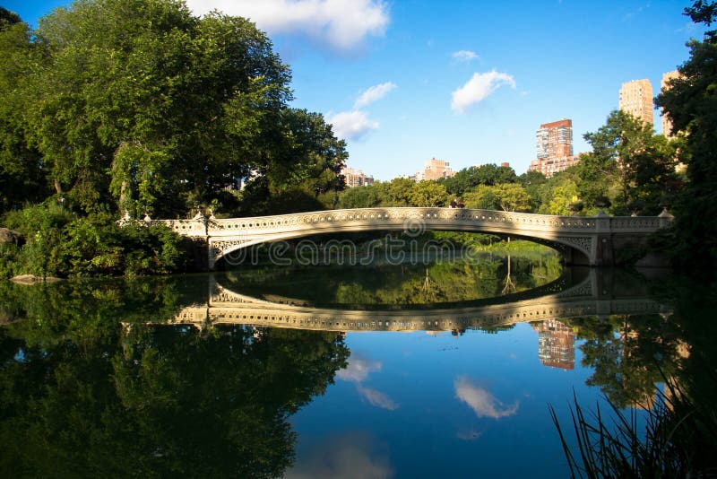 Bow Bridge Clearly Reflects on the Calming Lake at Central Park Stock ...