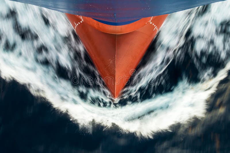 Bow of a Cargo Ship Underway. Stock Photo - Image of hull, bulb: 132772078