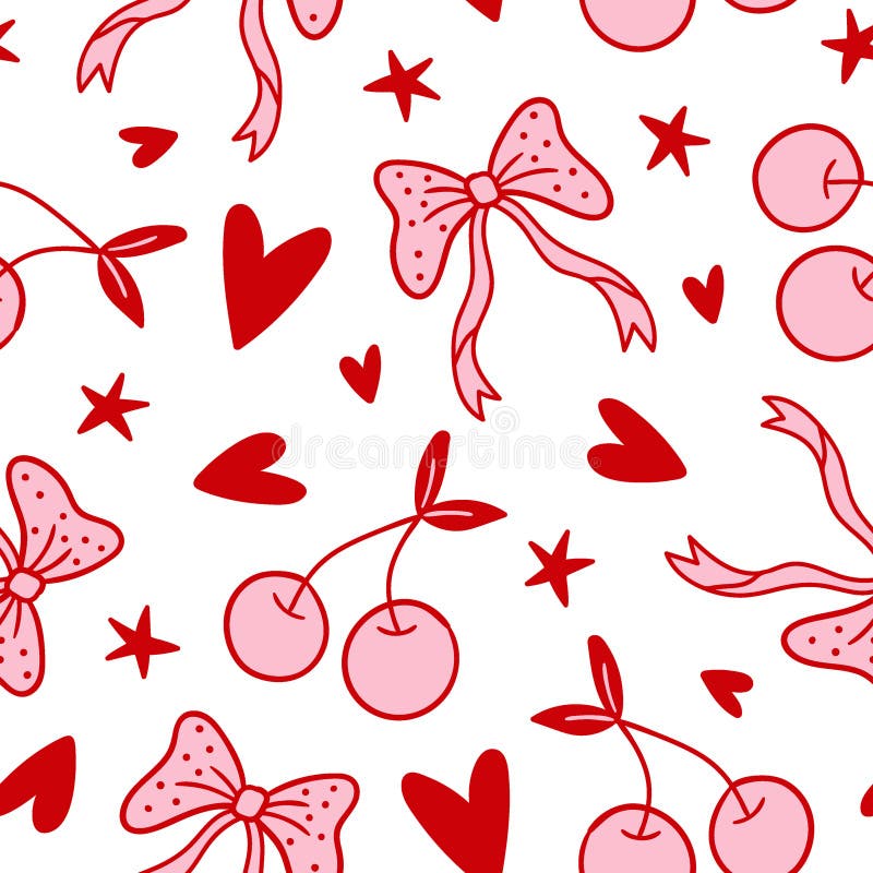 Bow Cherry Pattern Coquette Bows Background Pink Red Stock Illustration ...