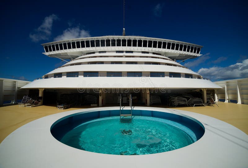The Bow of Cruise Ship with Pool and Captain`s Bridge Stock Image ...