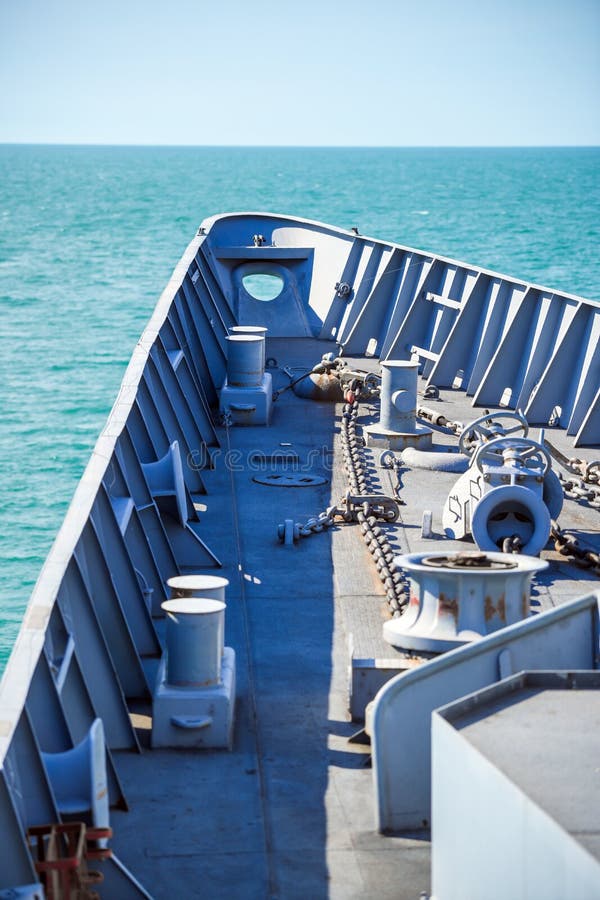 Bow Deck of a Military Ship at Sea Stock Photo - Image of huge, steel ...