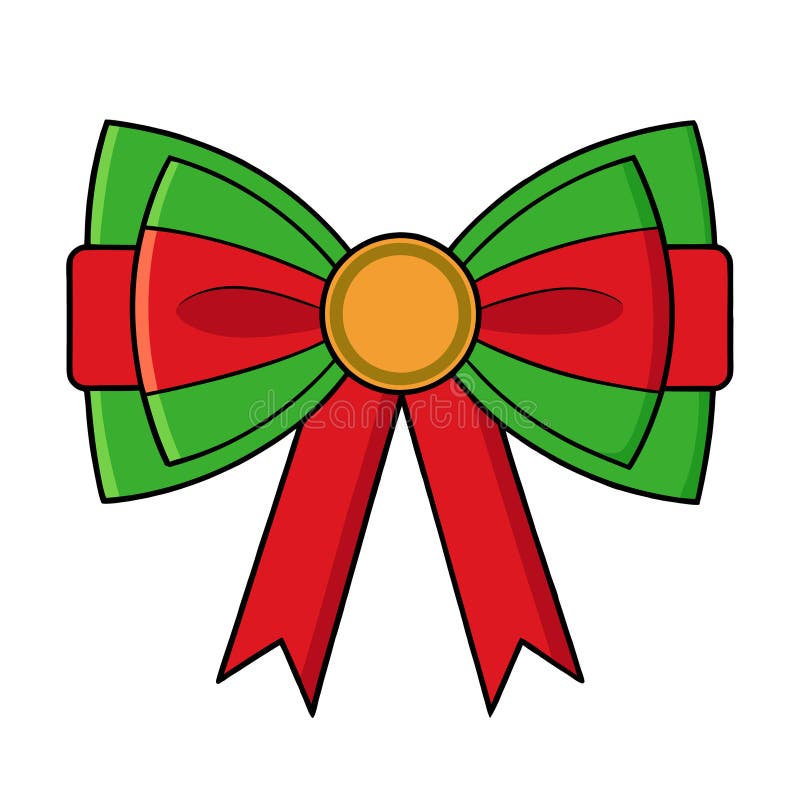 A Bow Featuring Red and Green Ribbons with a Large, Central Golden ...