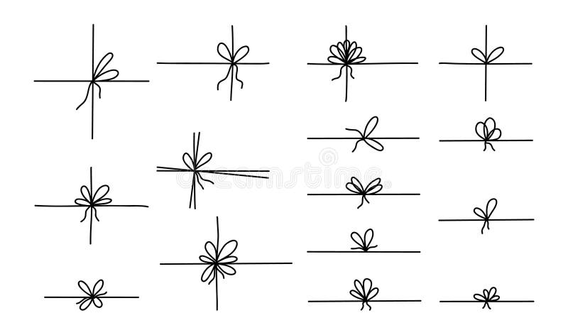 Bow Gift Ribbon Line Simple Element Set. Hand Drawn Doodle Stroke ...