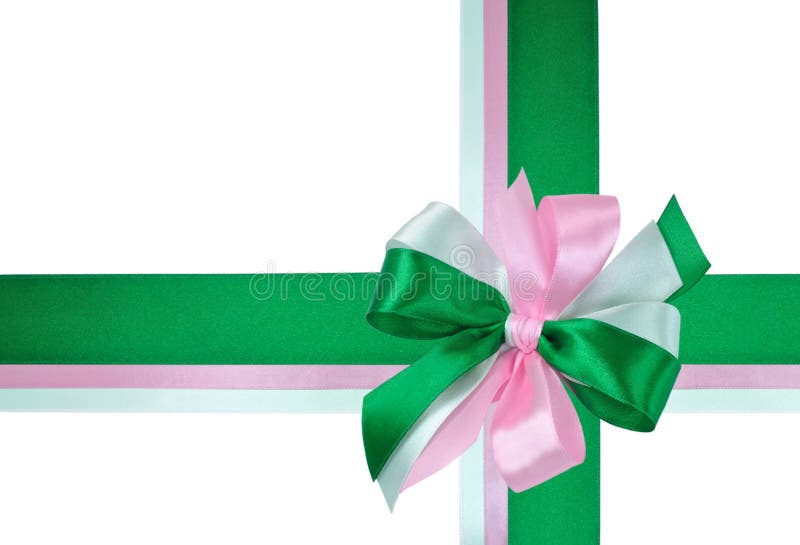 Bow Made of Green and Pink Ribbons Stock Image - Image of flower, dark ...