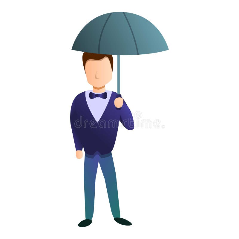 Bow Man with Umbrella Icon, Cartoon Style Stock Vector - Illustration ...