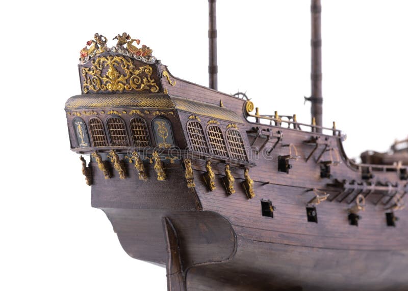 The Bow of a Pirate Ship Isolated on White Stock Image - Image of mast ...