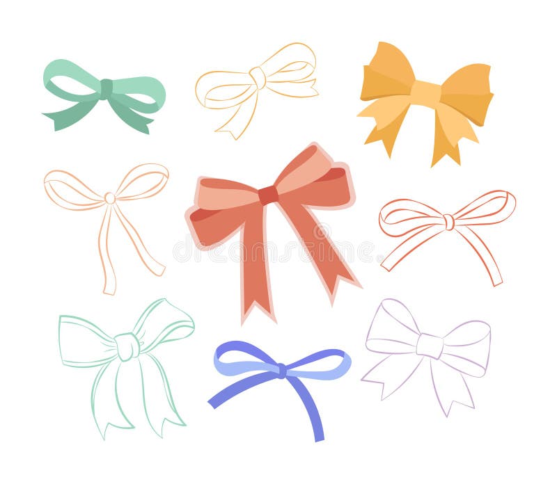 Cute Coquette Ribbon Bows in Various Shapes, with Colorful Pastel Stock ...