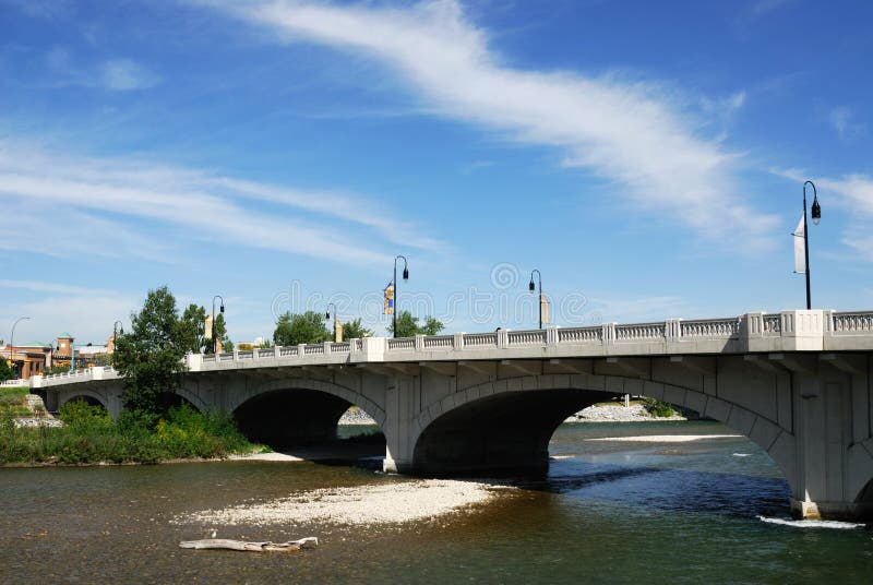 Bow River and Bridge in Calgary Stock Image - Image of outdoor, blue ...