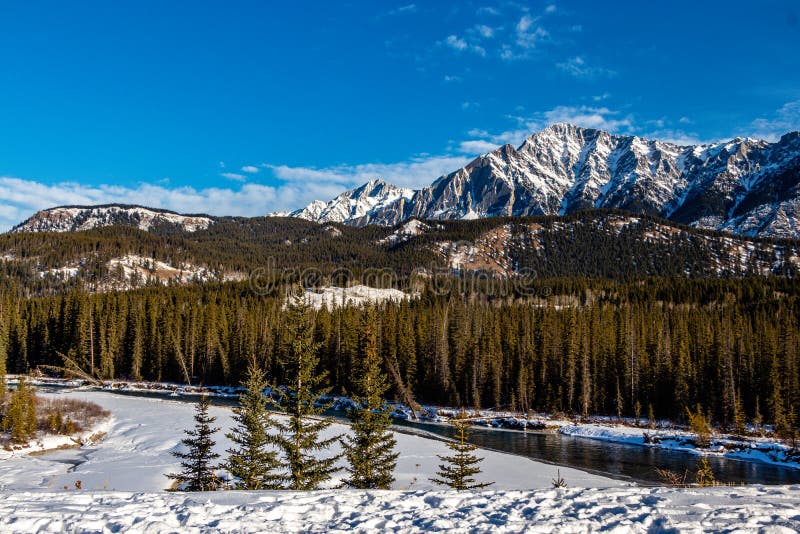 Bow River Flows Below the Bow Range. Banff National Park, Alberta ...