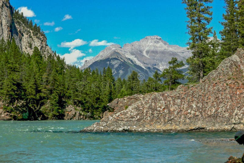 Bow River and Mountains in Banff Alberta Canada Stock Image - Image of ...