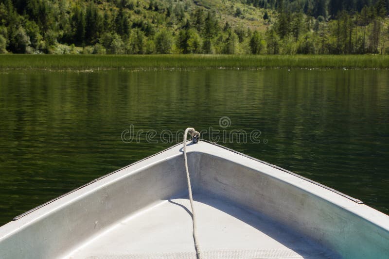 Bow of Rowing Boat on Mountain Lake Stock Image - Image of hills ...
