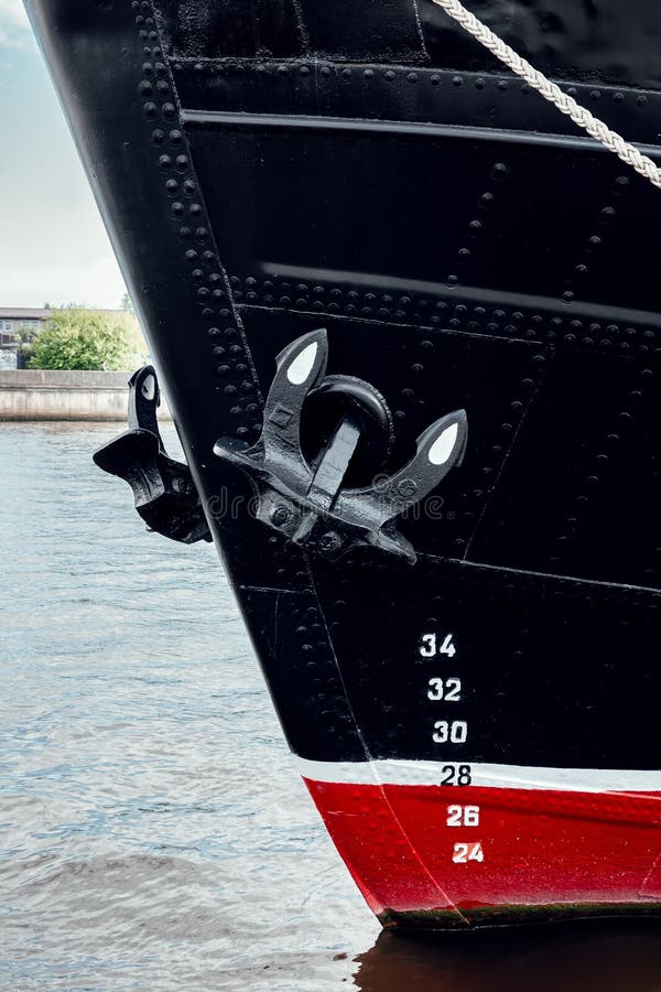 The Bow of the Ship with Raised Anchors. Shipbuilding and Ship Repair ...