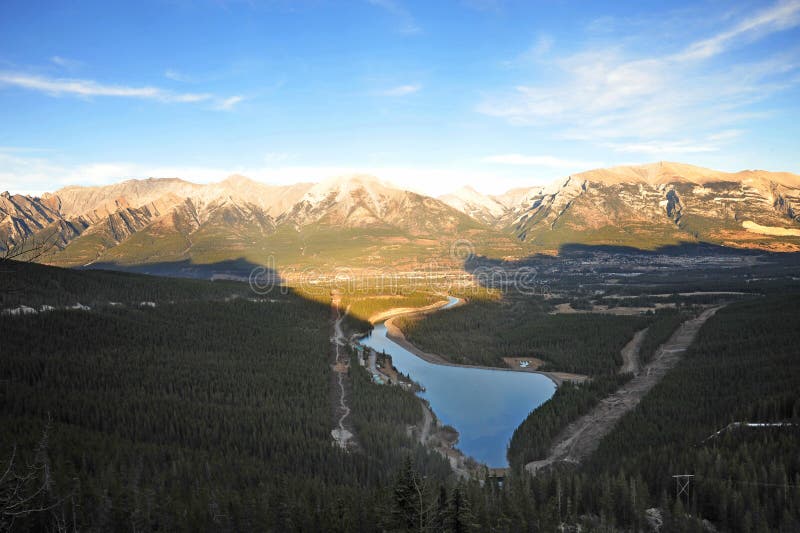 Bow valley and banff town stock photo. Image of river - 4952266