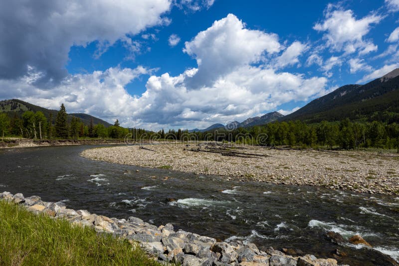 Bow Valley and River in the Rocky Mountains Stock Photo - Image of ...