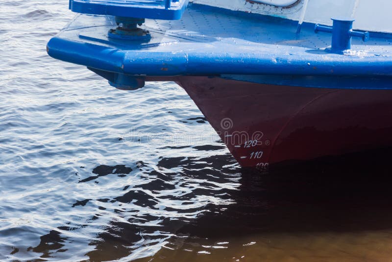 The Bow of the Vessel with a Draft Marking in River Water Stock Photo ...