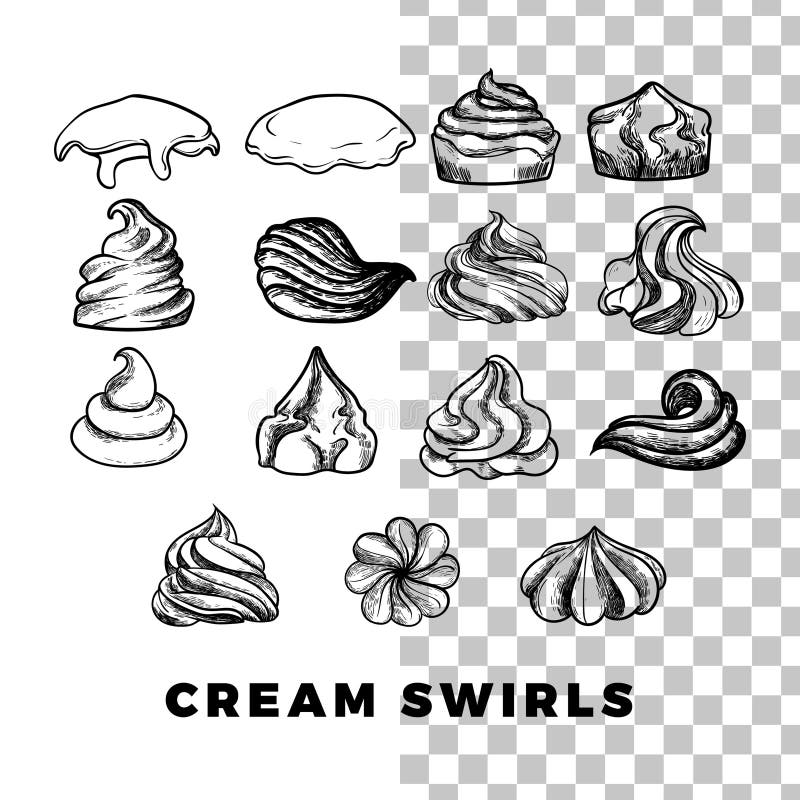 Line Art Cream Swirls on Transparent Background Stock Vector ...