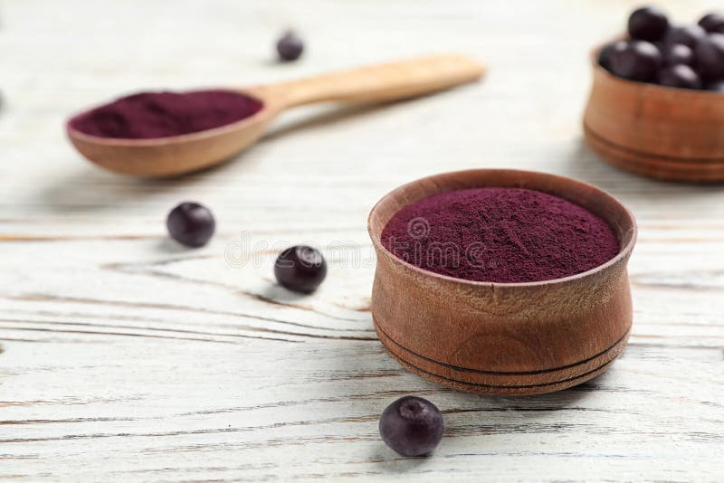 Bowl with Acai Powder on Table Stock Photo - Image of food, detox ...