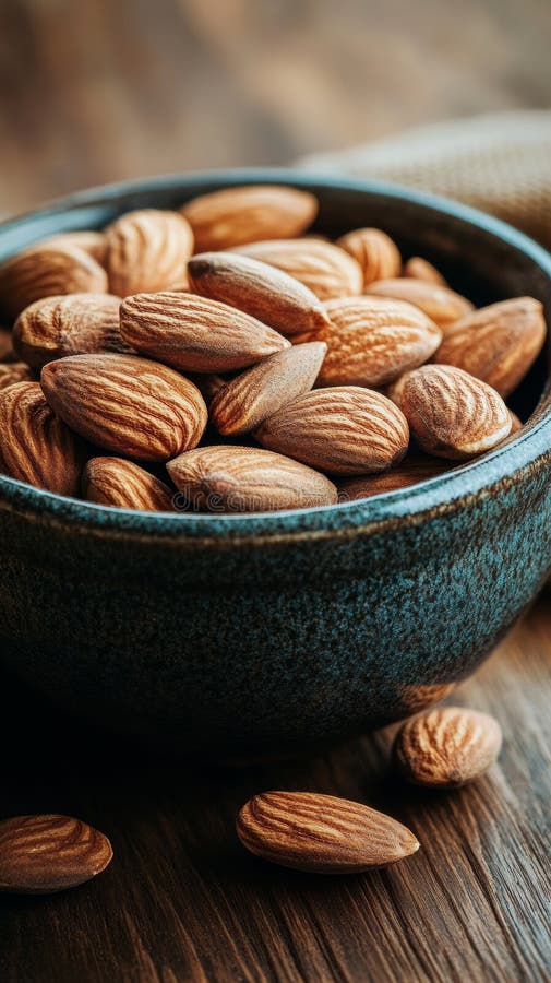 Bowl of Almonds on Wooden Table, Rustic Food Concept Stock Image ...