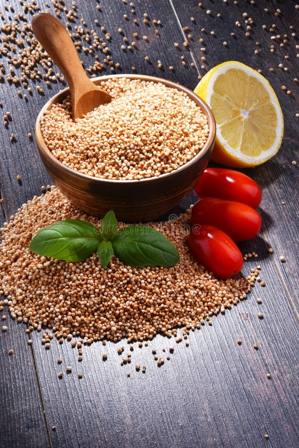 Bowl of Amaranth Grain on Wooden Table Stock Photo - Image of plant ...