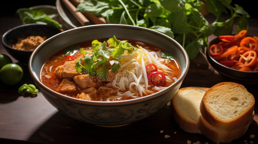 Bowl of Aromatic Vietnamese Bun Rieu Stock Illustration - Illustration ...