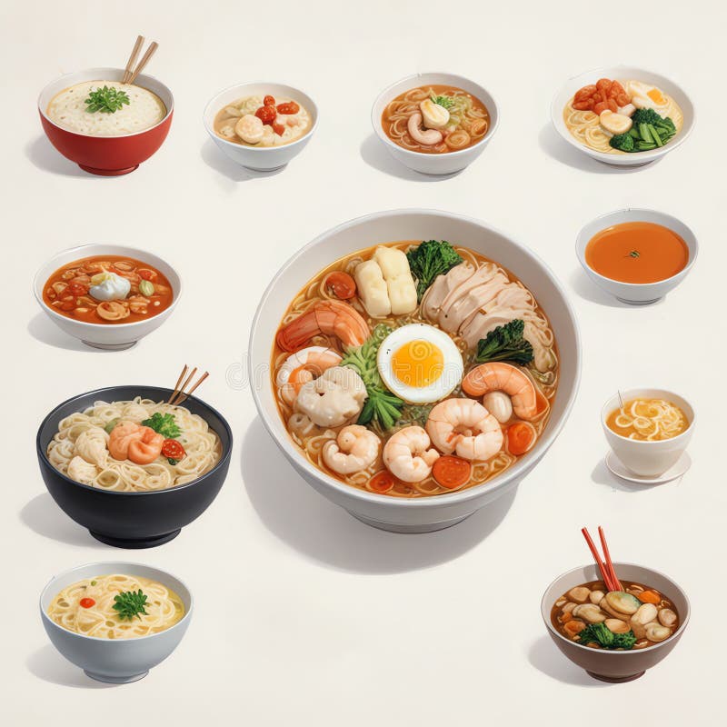 Bowl of Asian Food List,reference Sheet Stock Illustration ...