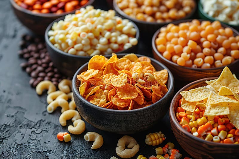 Bowl of Asian Snacks, Corn Chips and Cheese Shop Isolated on White ...