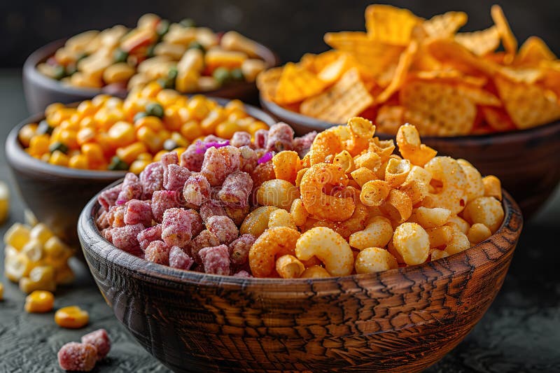 Bowl of Asian Snacks, Corn Chips, and Cheese Shop Isolated on a White ...