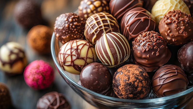 A Bowl of Assorted Chocolates with Different Colors and Designs Stock ...