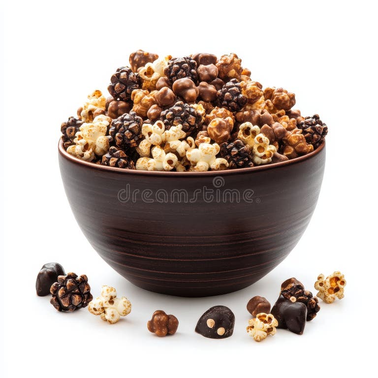 A Bowl of Assorted Flavored Popcorn, Including Chocolate-coated ...